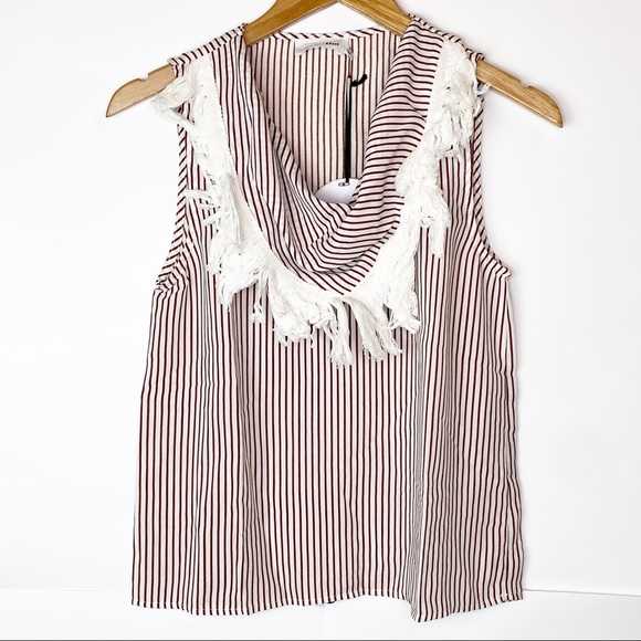 Line & Dot | Tops | Nwt Line Dot Striped Fringe Draped Neck Blouse ...